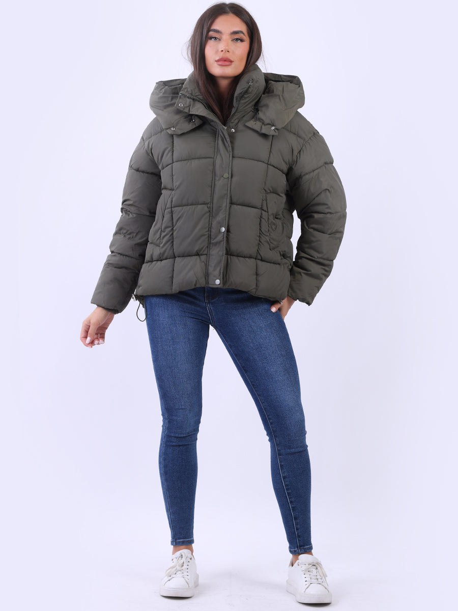 Oversized Padded Puffer Quilted Front Buttons Ladies Hoodie Jacket ...