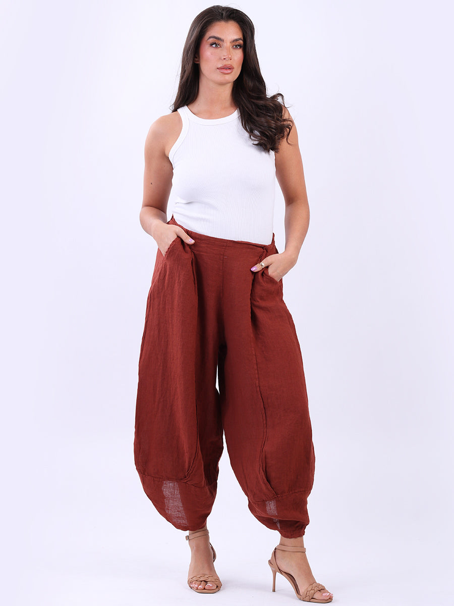 Ladies Loose Fit Wide Legs Plain Linen Pant Yayavoo UK