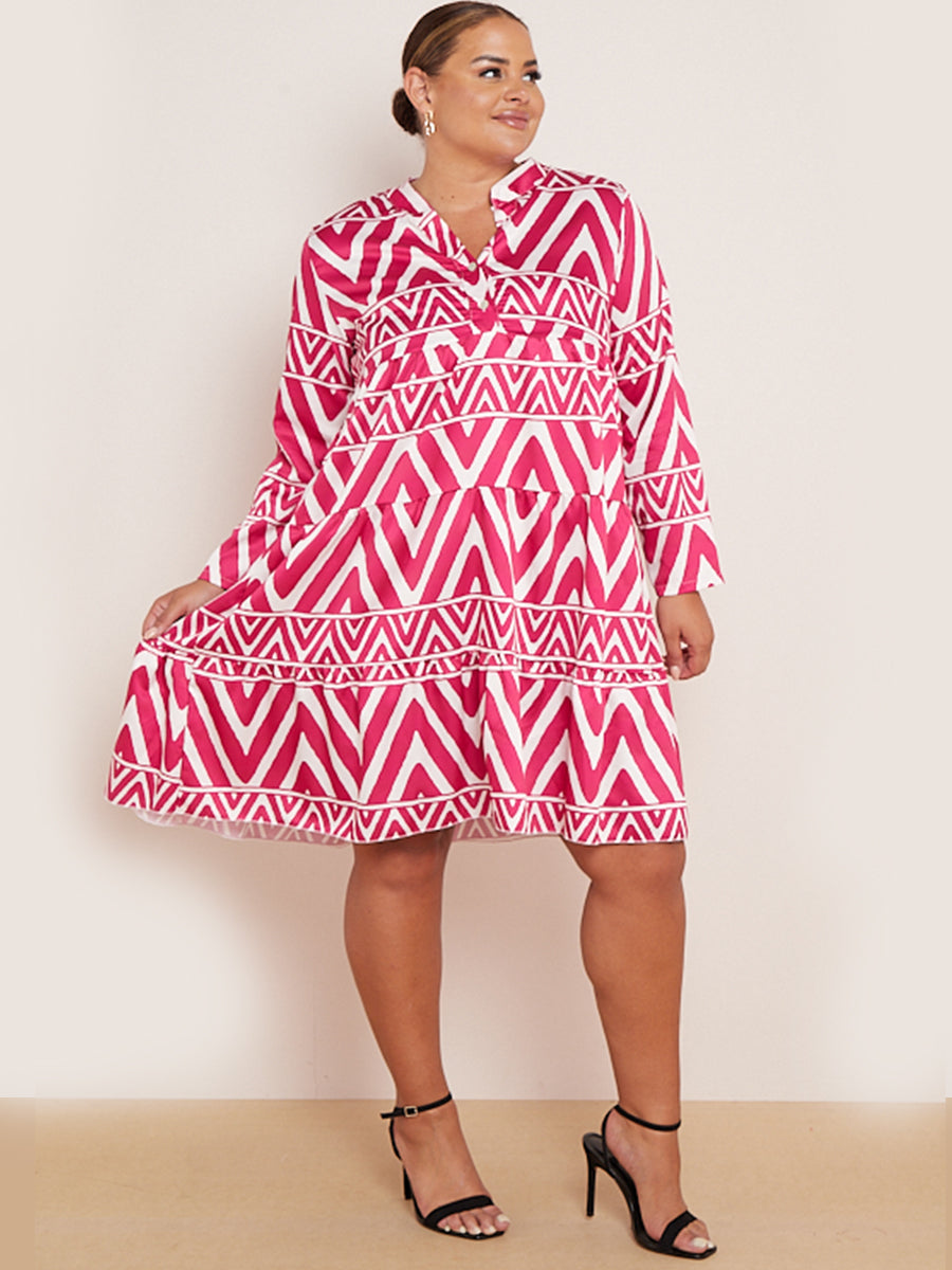 Ladies Tribe Print Tiered Swing Midi Dress – Yayavoo UK