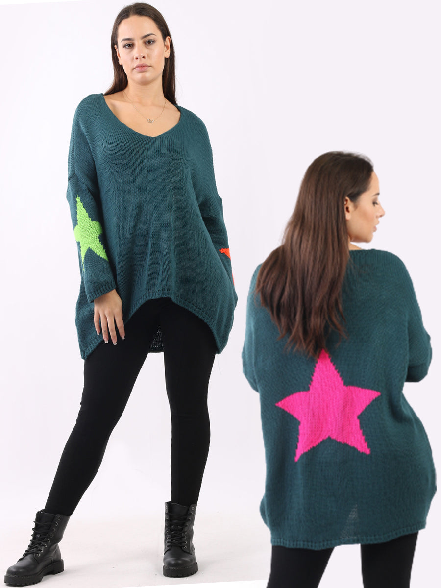 Plain Dip Hem Rib Knit Multi Star Baggy Jumper – Yayavoo UK